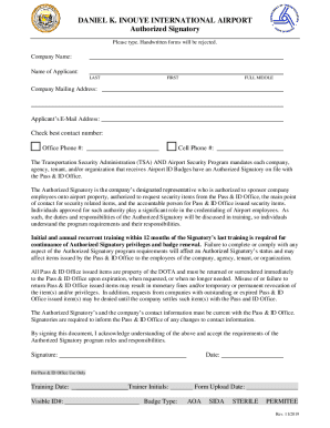 Fillable Online DANIEL K. INOUYE INTERNATIONAL AIRPORT Authorized ...