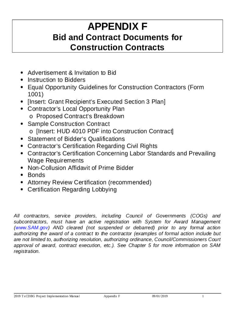 Appendix F Sample Construction Bid Packet Doc Template | pdfFiller