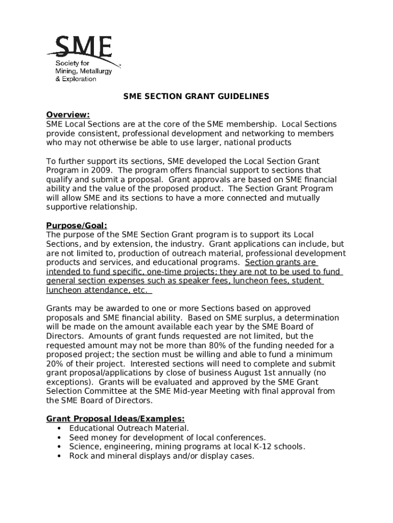 SME SECTION GRANT APPLICATION Doc TemplatepdfFiller Doc Template | pdfFiller