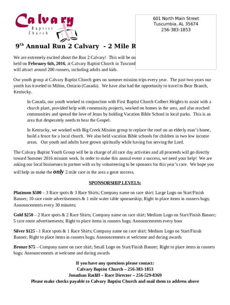 7th Annual Run 2 Calvary Doc Template | pdfFiller