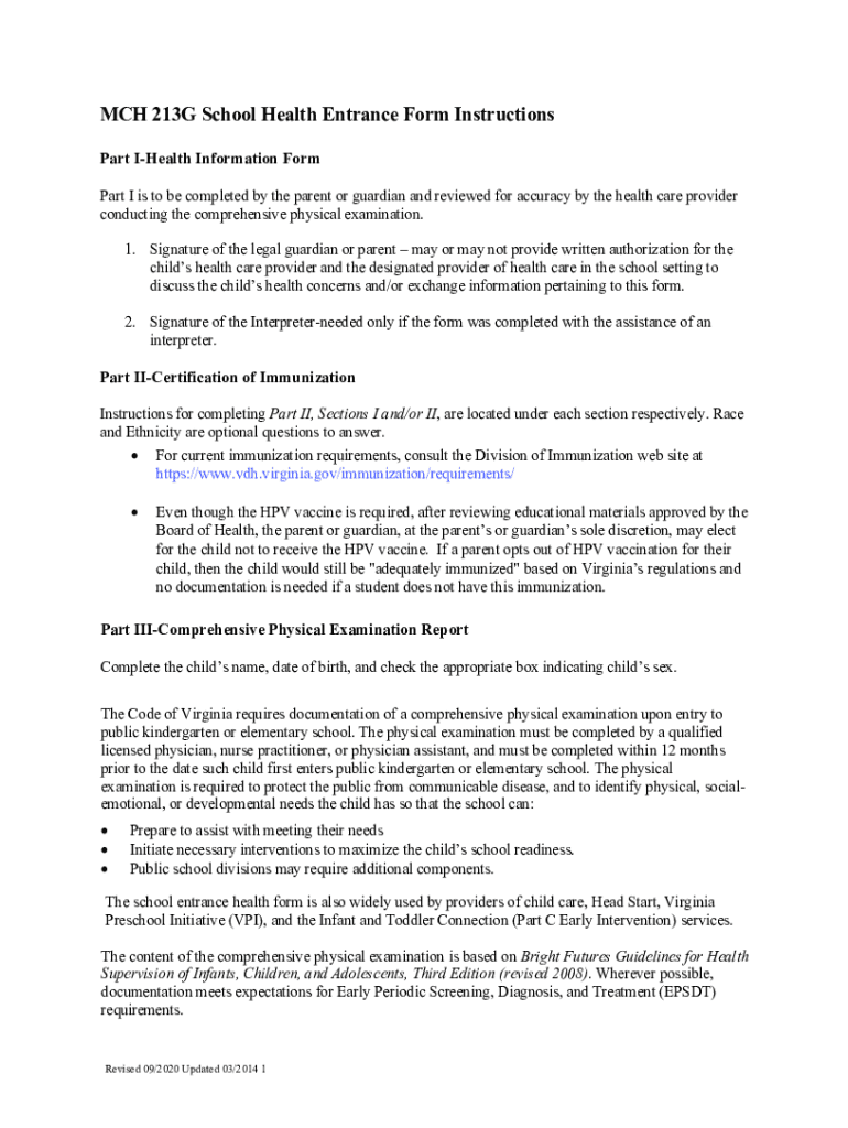 Fillable Online APPENDIX F-2 MCH 213 G School Health Entrance Form Fax ...