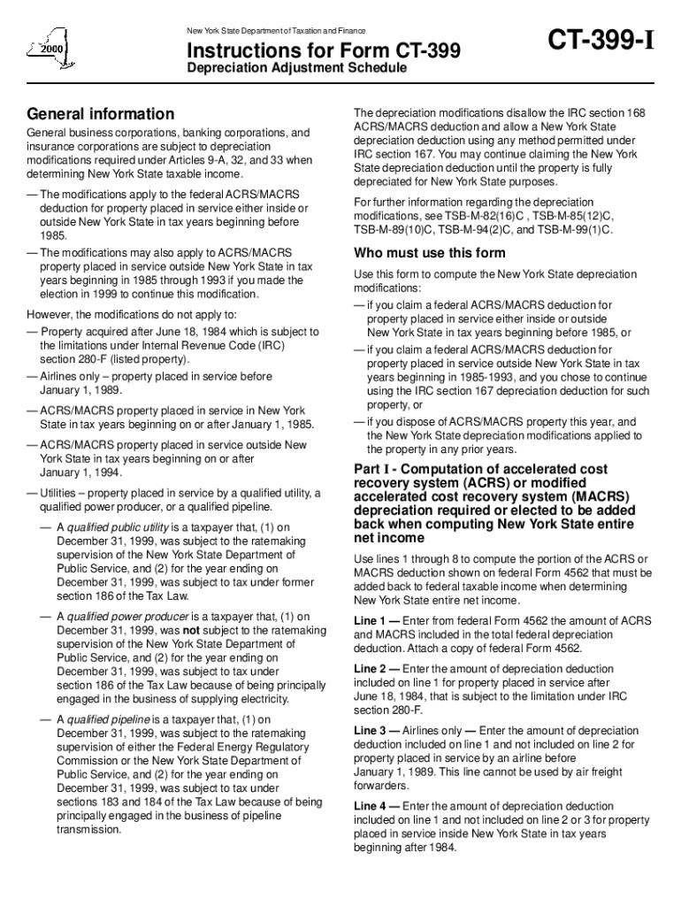 Fillable Online tax ny Form CT-399-I:2000: Instructions for Form CT-399 ...