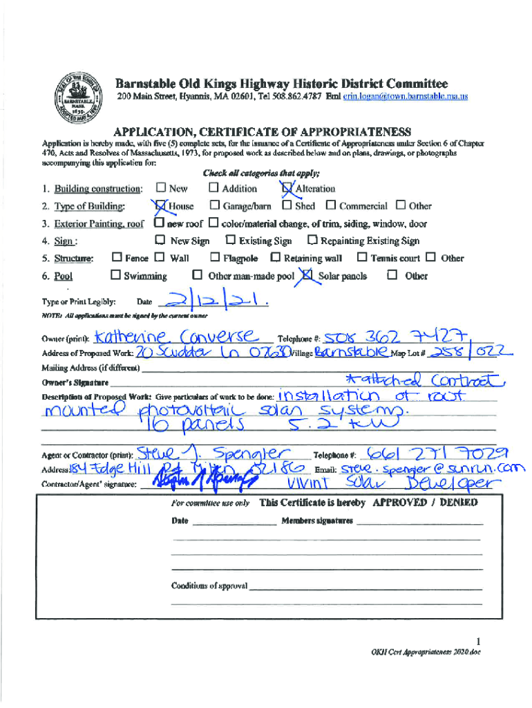 Fillable Online town barnstable ma Town of Barnstable Old Kings Highway ...