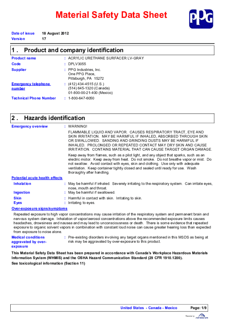 Fillable Online SAFETY DATA SHEET. Chromate Free Jointing Compound 55 ...