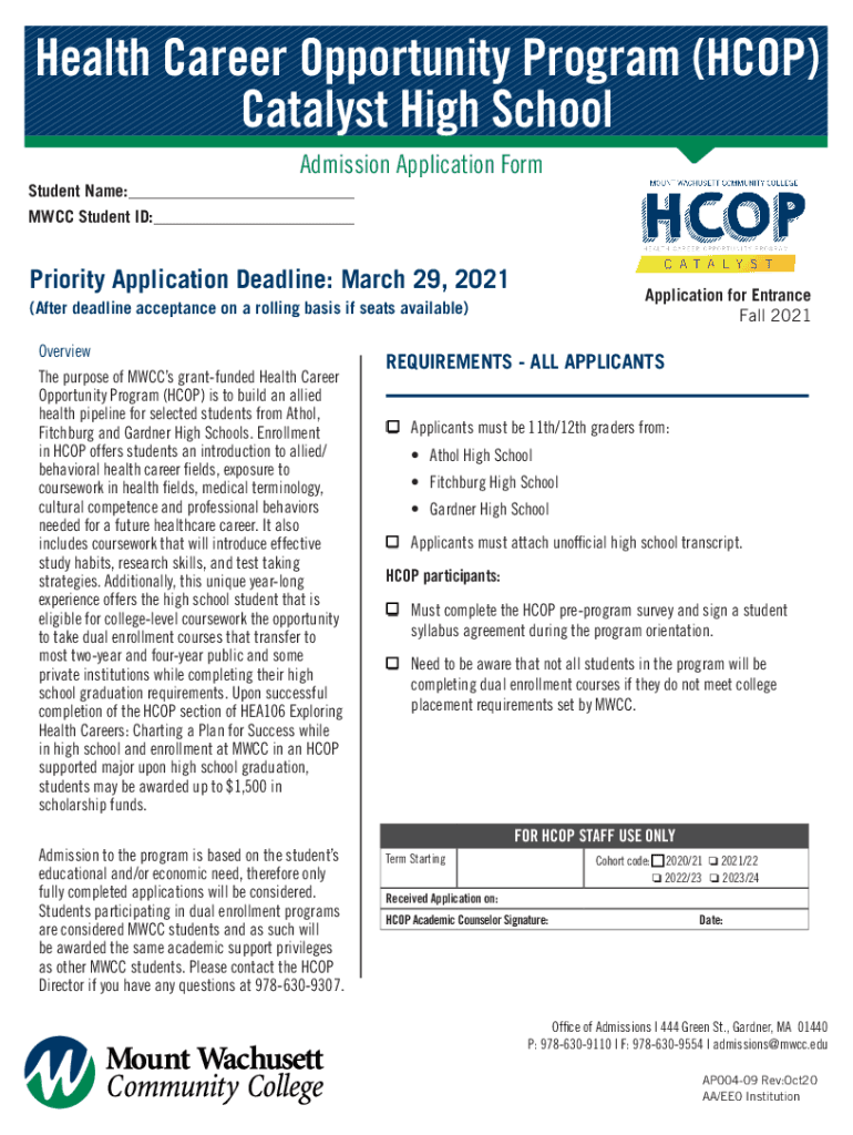 Fillable Online Health Career Opportunity Program (HCOP) Catalyst ...