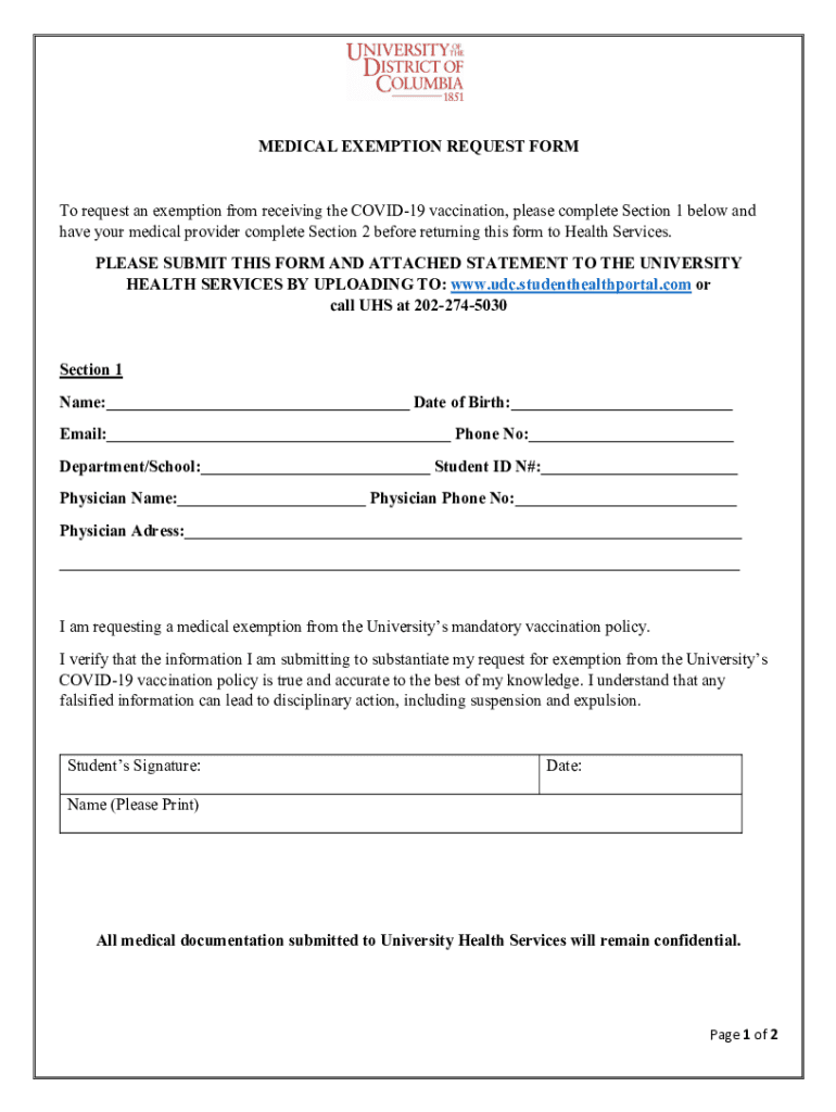 Fillable Online REQUEST FOR MEDICAL EXEMPTION / ACCOMMODATION RELATED ...