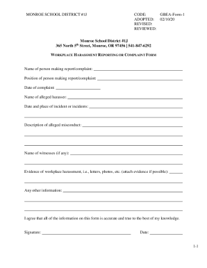 Fillable Online monroe k12 or GBEA-Form-1 Workplace Harassment ...