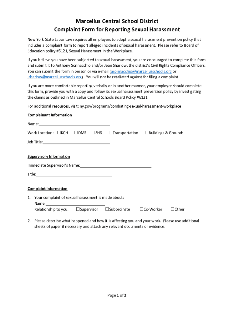 Fillable Online Form - Sexual Harassment Complaint Form Fax Email Print - pdfFiller