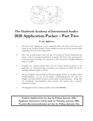 Fillable Online 2020 Application Packet Part Two - glenbrook225.org Fax ...