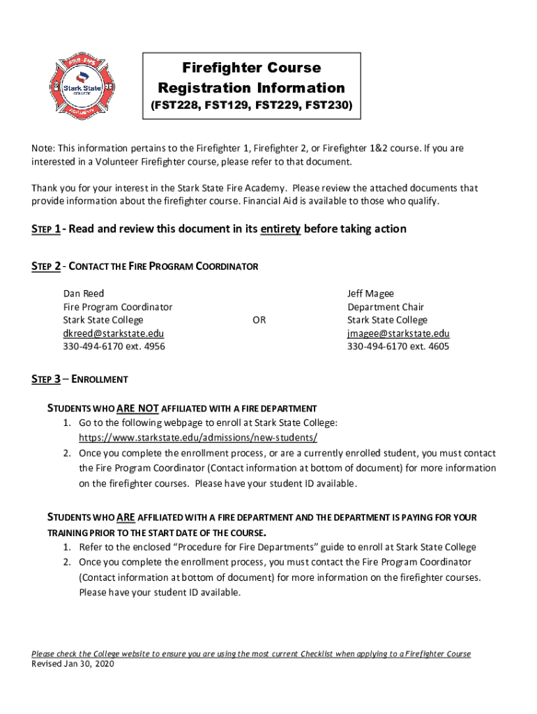 Fillable Online Firefighter Course Registration Information Fax Email ...