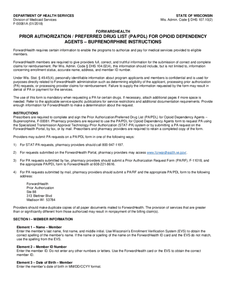 Fillable Online FORWARDHEALTH PRIOR AUTHORIZATION / PREFERRED ...