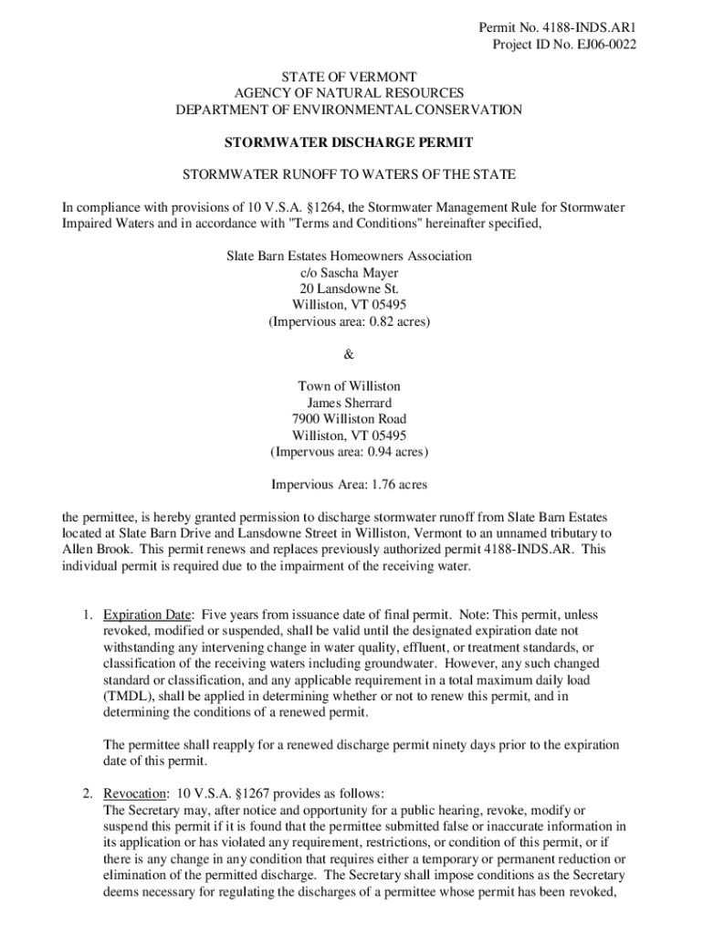 Fillable Online Stormwater ANR Online Forms - Vermont Department of ...