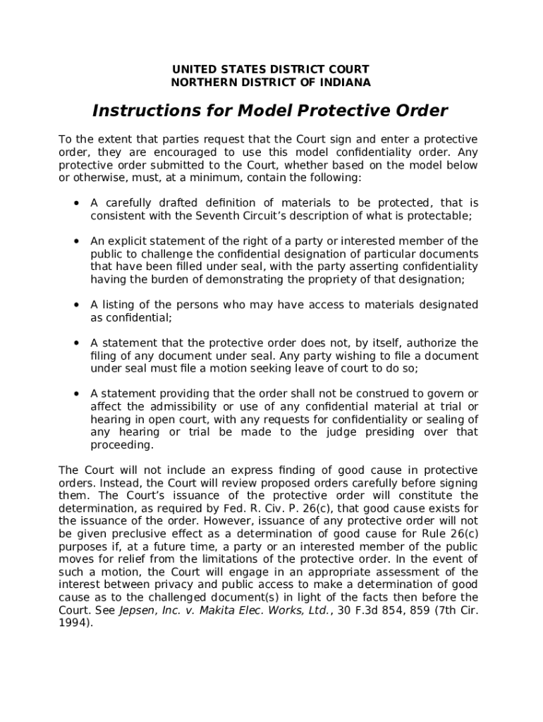 PROTECTIVE ORDER - United States District Court Doc Template | pdfFiller