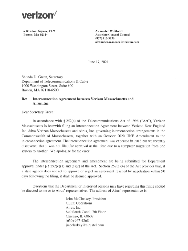 Fillable Online AGREEMENT by and between WIMACTEL, INC. and VERIZON NEW ...