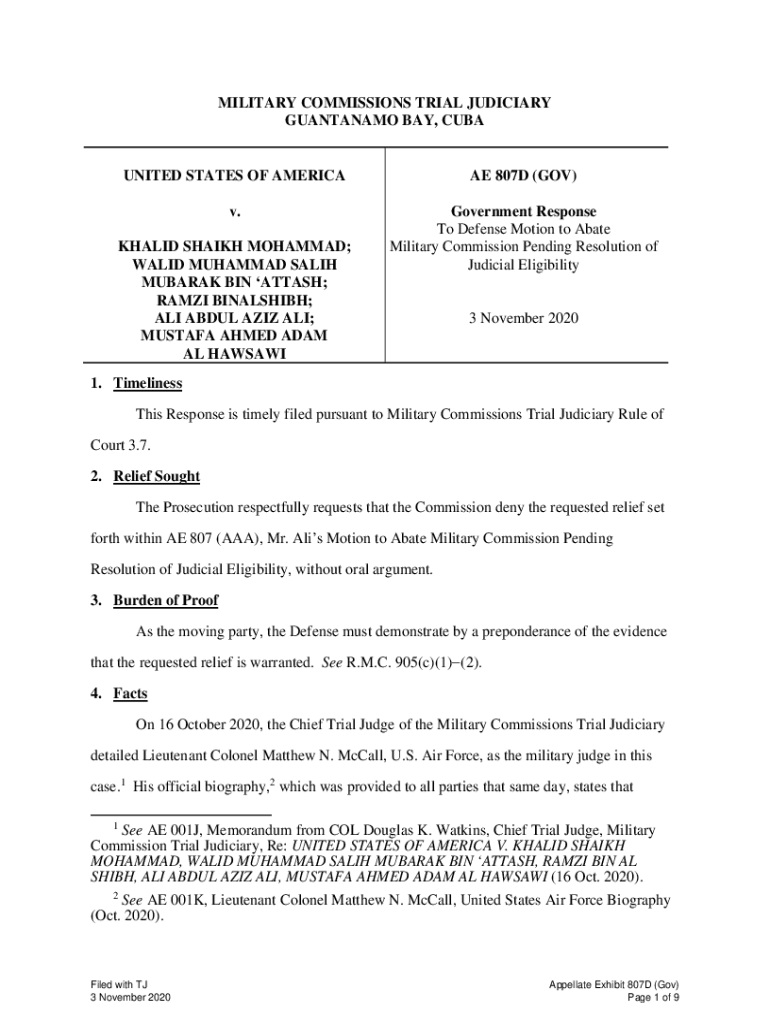 Fillable Online United States of America, Military Commissions Trial ...