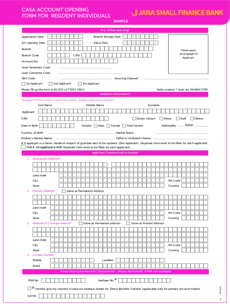 Fillable Online Account Opening Form (Savings Account & Individual ...