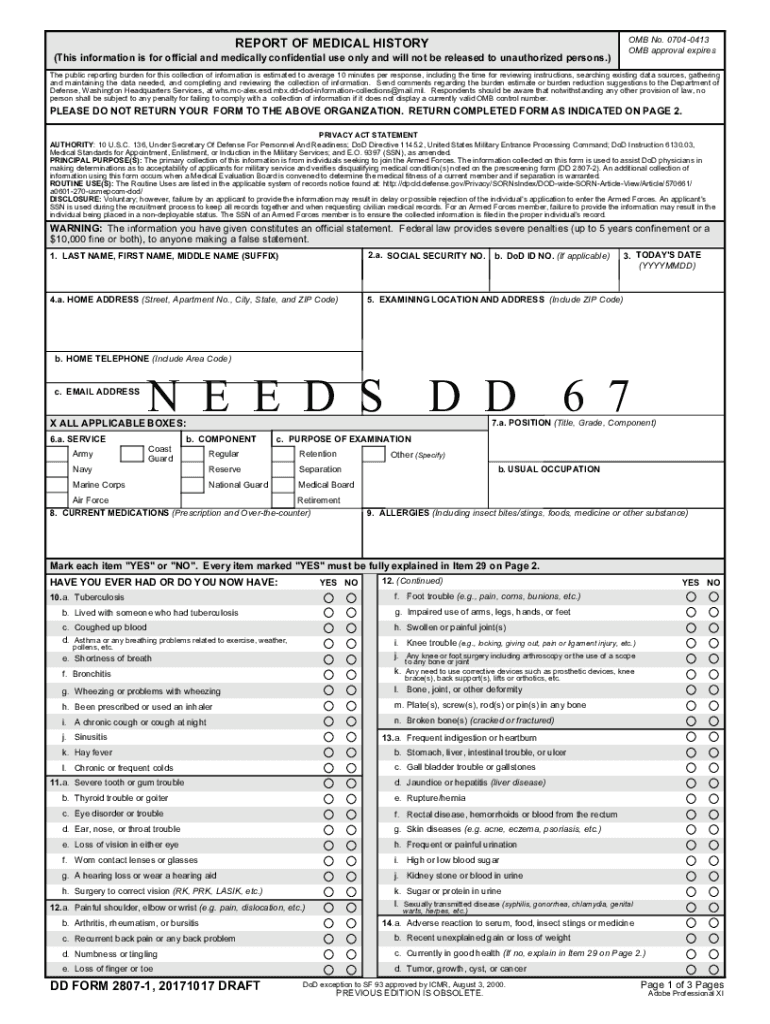 Fillable Online Form DD Form 2807 1 DD Form 2807 1 Report of Medical ...