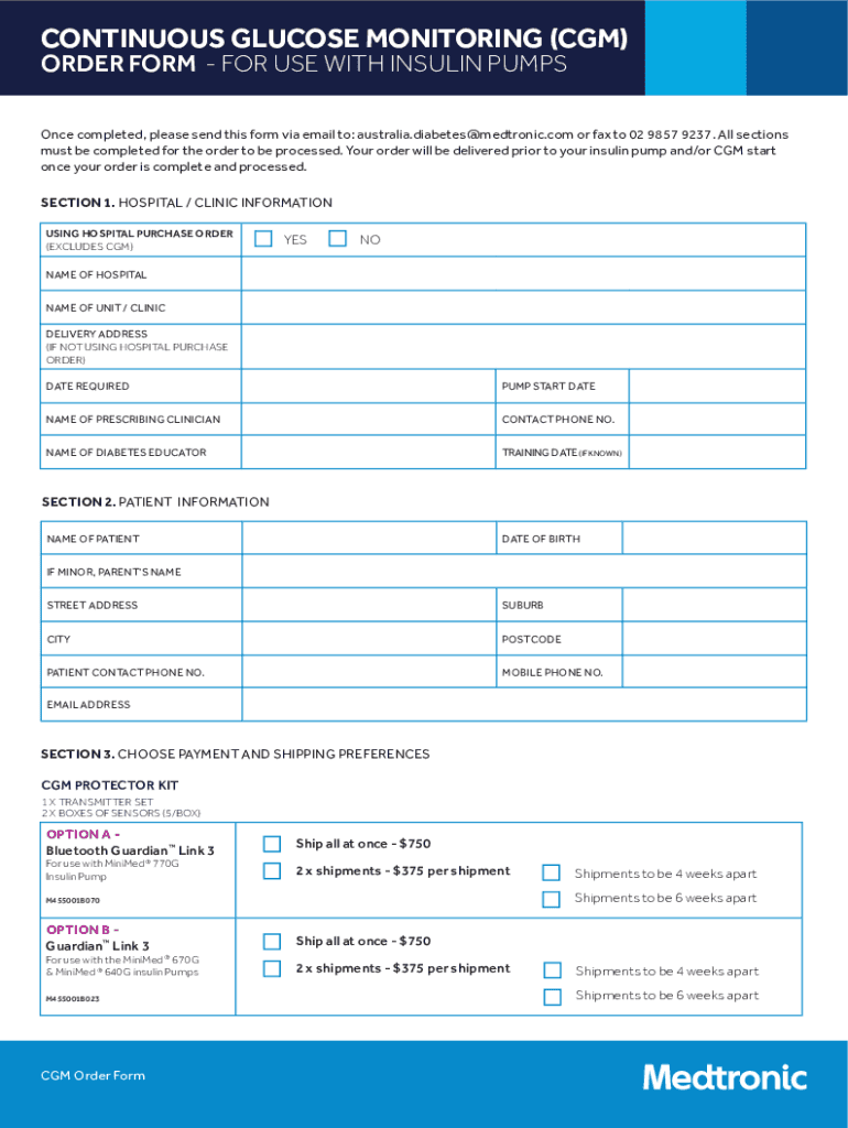 Fillable Online CONTINUOUS GLUCOSE MONITORING (CGM) ORDER FORM - FOR ...