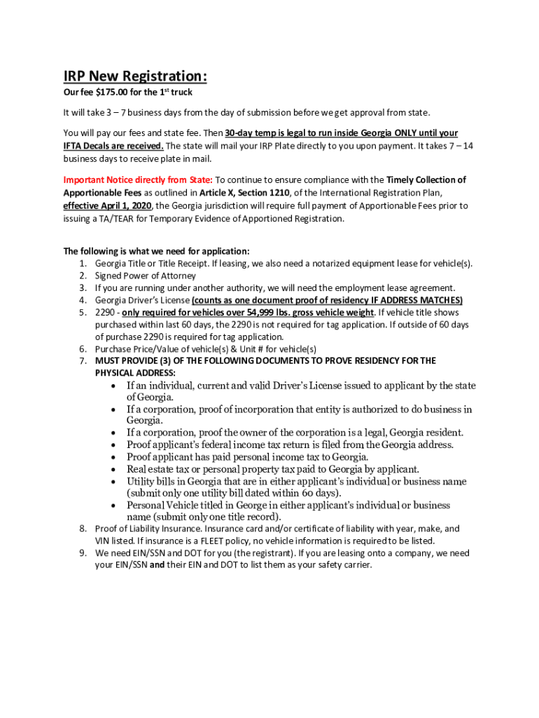 Fillable Online IRP Add Vehicle or Transfer Plate - Georgia Transport ...