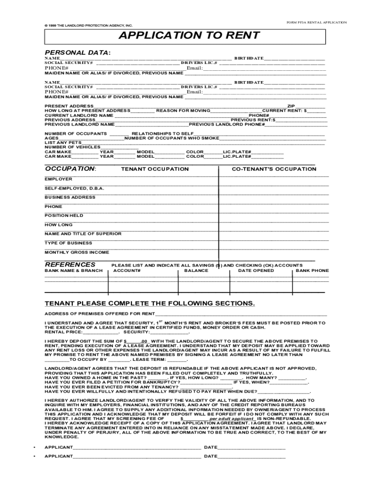 Fillable Online 23 Printable rent application Forms and Templates ...