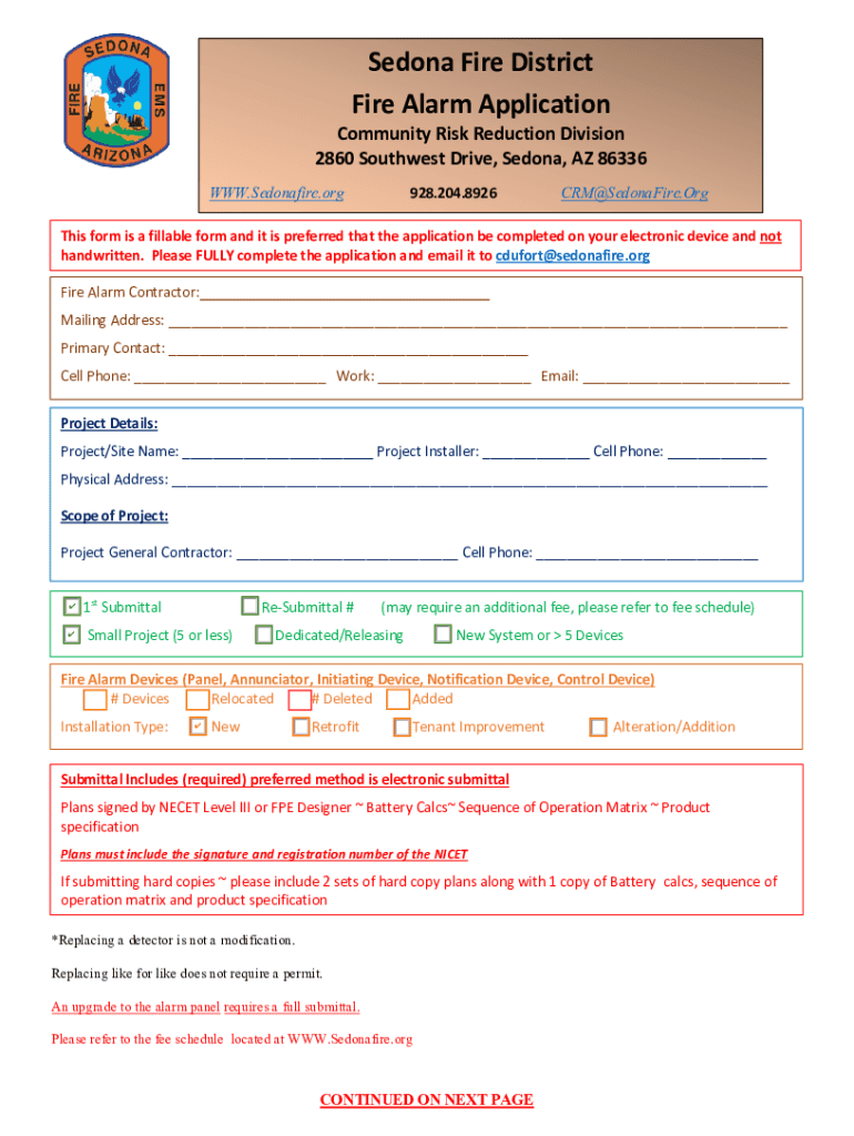 AZ Fire Alarm Application - Sedona 2021-2022 - Fill and Sign Printable ...