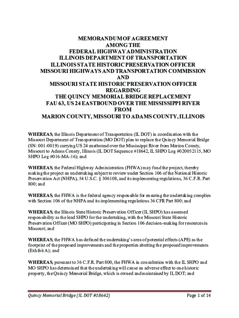 Fillable Online www2 illinois MEMORANDUM OF AGREEMENT AMONG THE FEDERAL ... - Illinois Fax Email ...