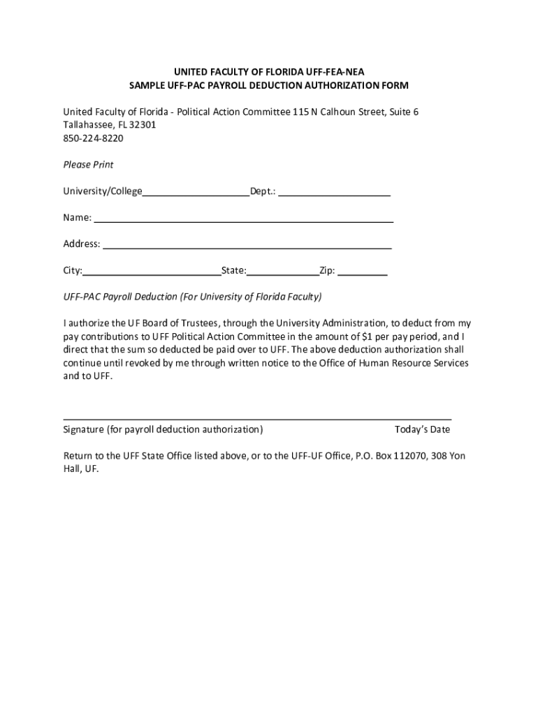 Fillable Online hr ufl UF works bEcAUsE UFF-PAC PAyroll dedUCtion ...