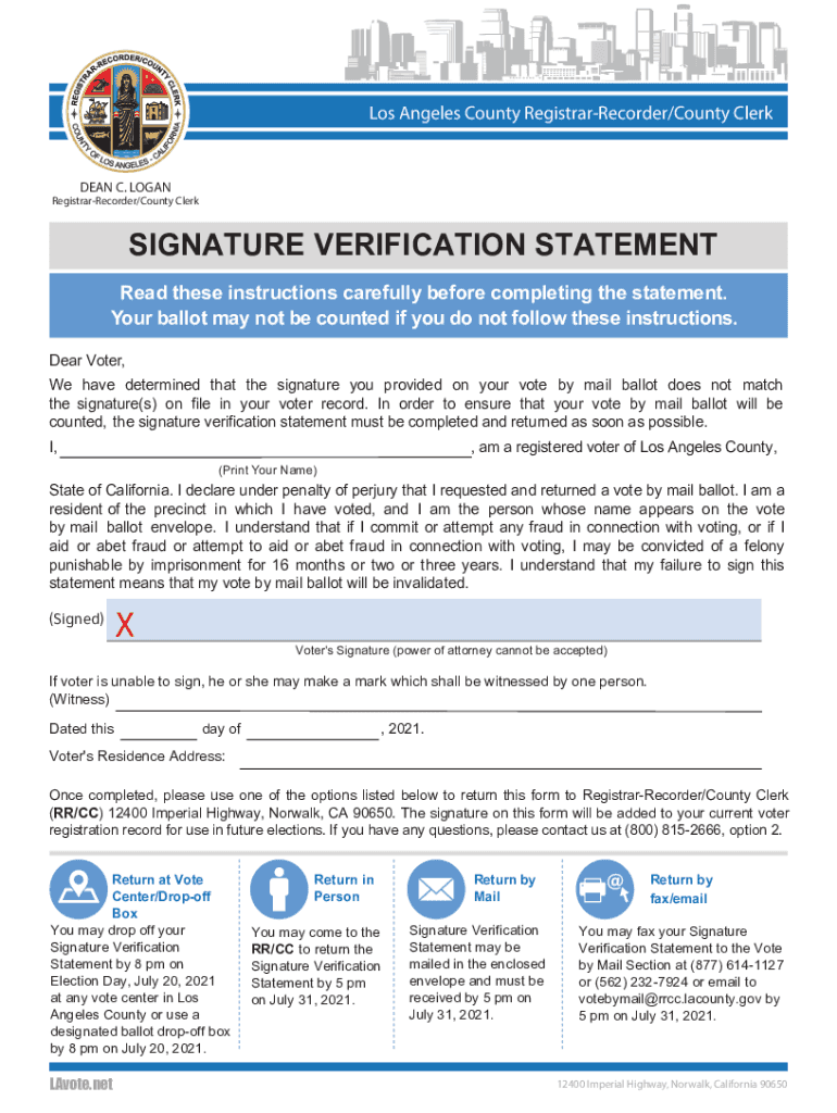 Fillable Online Signature Verification Statement - Los Angeles County ... Fax Email Print ...