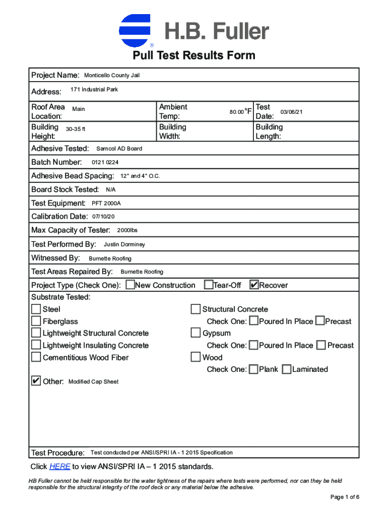 Fillable Online Pull Test Results Form Fax Email Print - pdfFiller