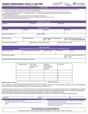 Fillable Online OR - Member Reimbursement Dental Claim Form. Member ...