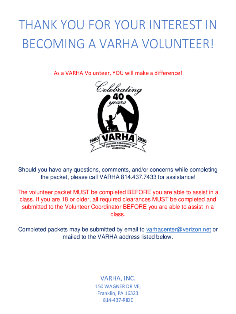 Fillable Online Thank you for your interest in becoming a varha ...
