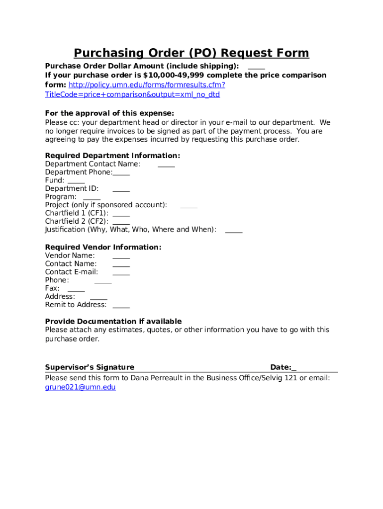 Purchasing Order (PO) Request Doc Template | pdfFiller
