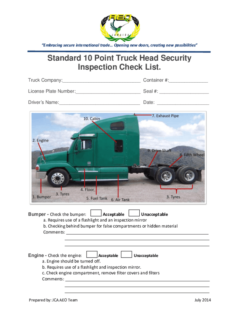 Fillable Online Standard 10 Point Truck Head Security Inspection Check ...