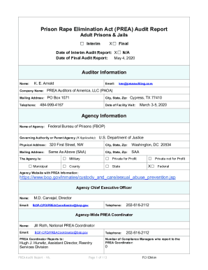 Fillable Online Prison Rape Elimination Act (PREA) Audit Report Adult ...
