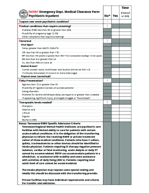 Fillable Online Medical Clearance of Psych Patients in the ED ...