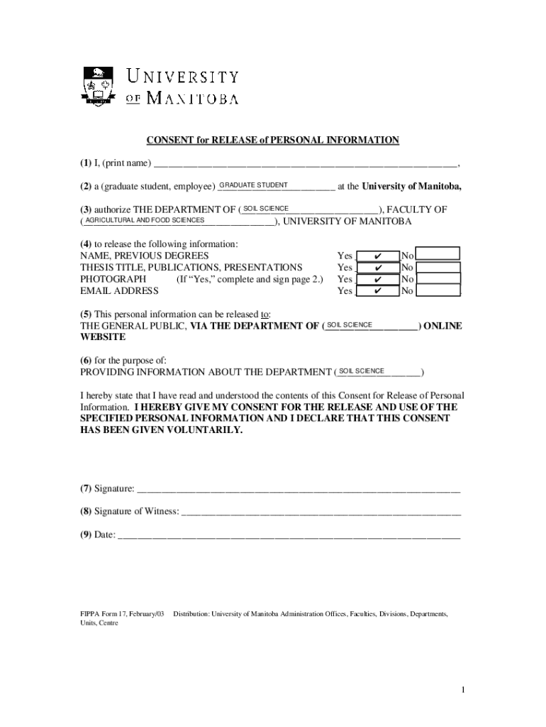 Fillable Online Verification Consent Form - University of Manitoba Fax ...