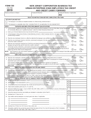 Fillable Online Form 300 Urban Enterprise Zone Employees Tax Credit Fax ...
