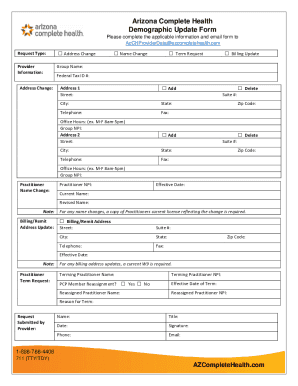 Fillable Online Arizona Complete Health Demographic Update Form. Demographic Form Fax Email ...