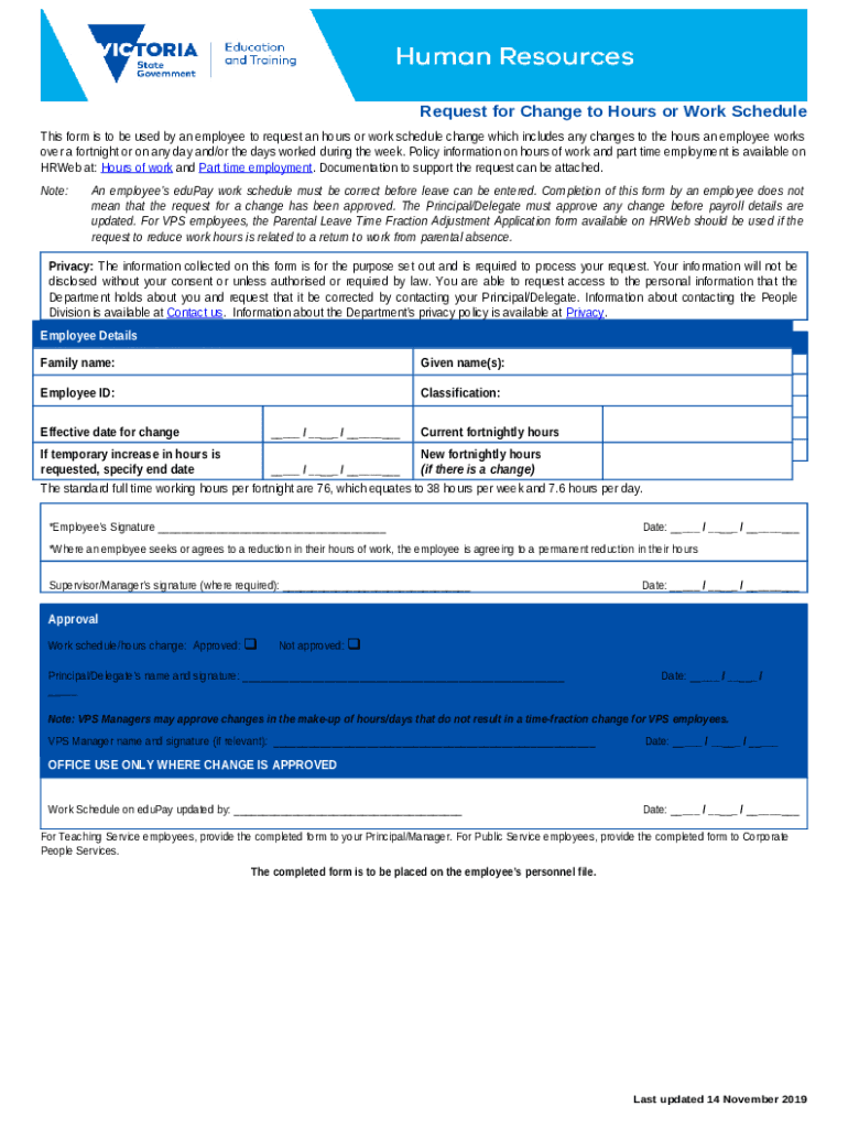 Work Schedule Hours Change - Department of Education ... Doc Template ...