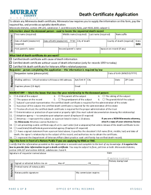 Fillable Online Death Certificate Application and InstructionsDeath ...