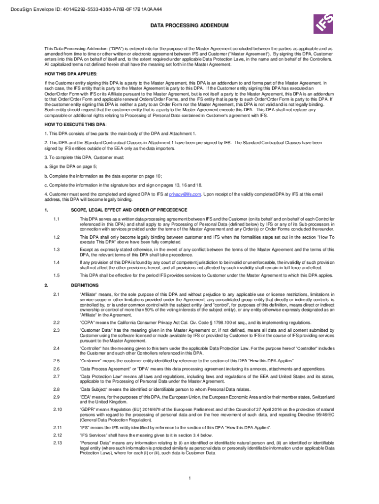 Fillable Online AMENDMENT NO. 1 TO GDPR DATA PROCESSING ADDENDUM Fax ...