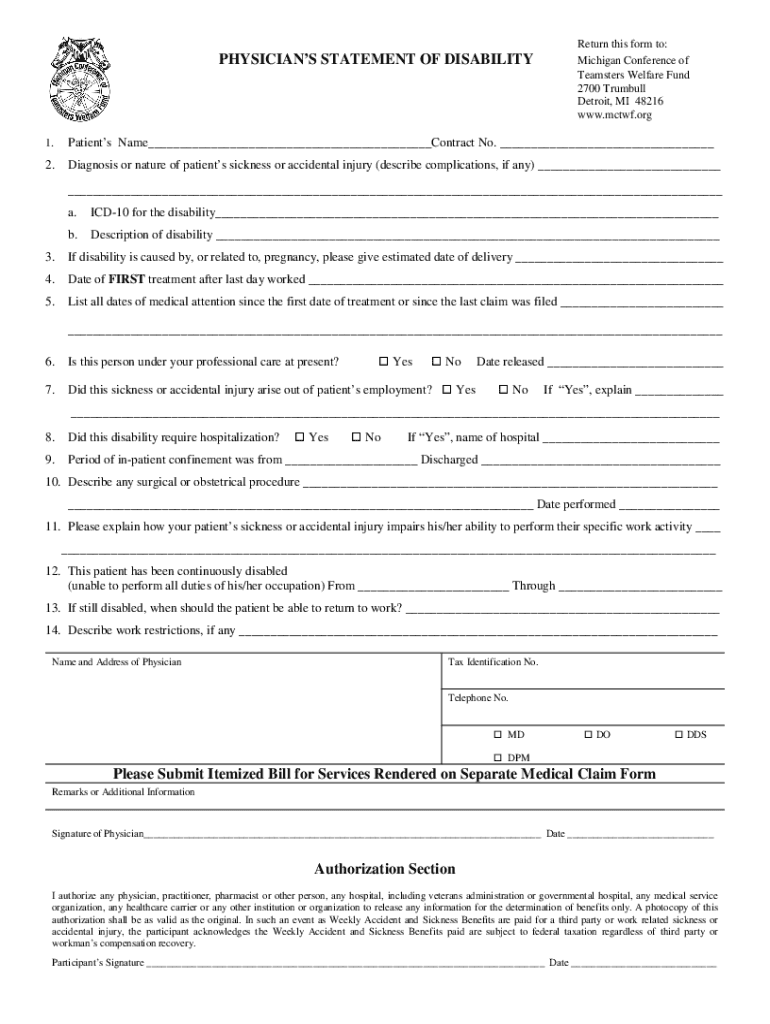 Fillable Online Weekly Accident Sickness Claim Form Physician 0216 Fax ...