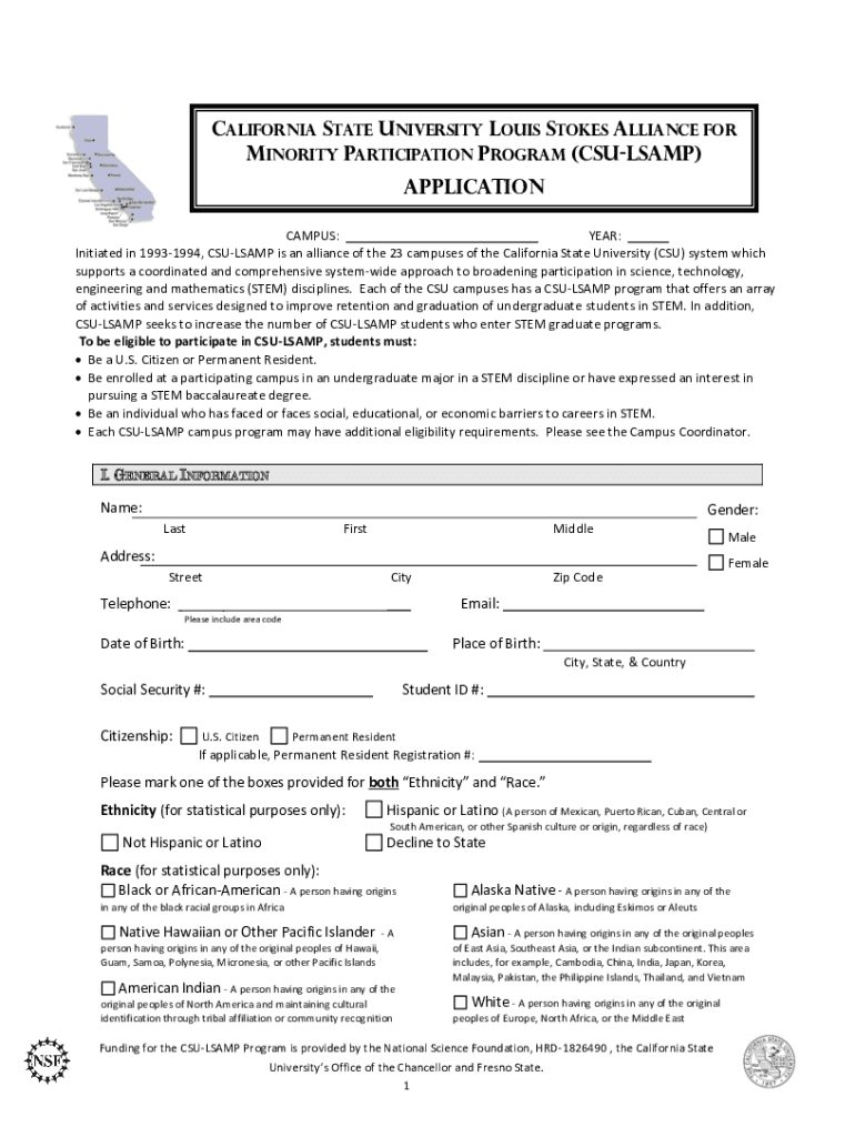 Fillable Online LSAMP Program - California State University San Marcos Fax Email Print - pdfFiller