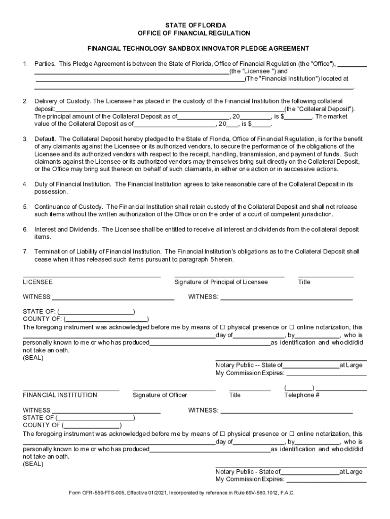 Fillable Online Form OFR-559-FTS-005 Pledge Agreement.pdf Fax Email ...