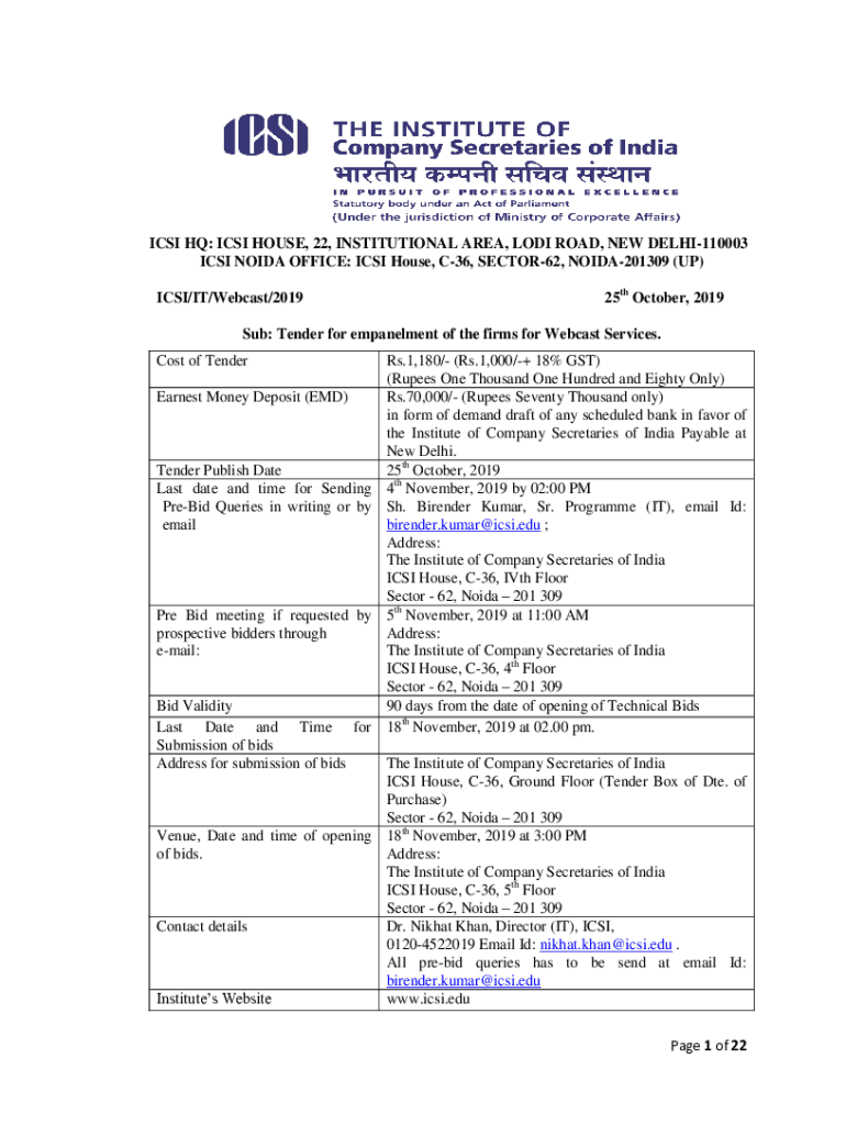 Fillable Online HQ: ICSI HOUSE, 22, INSTITUTIONAL AREA, LODI ROAD NEW ...