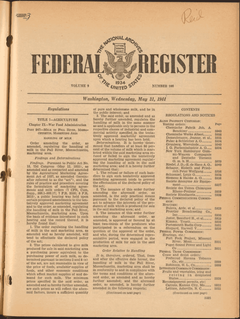 Fillable Online Federal Register :: Determination of Regulatory Review ...