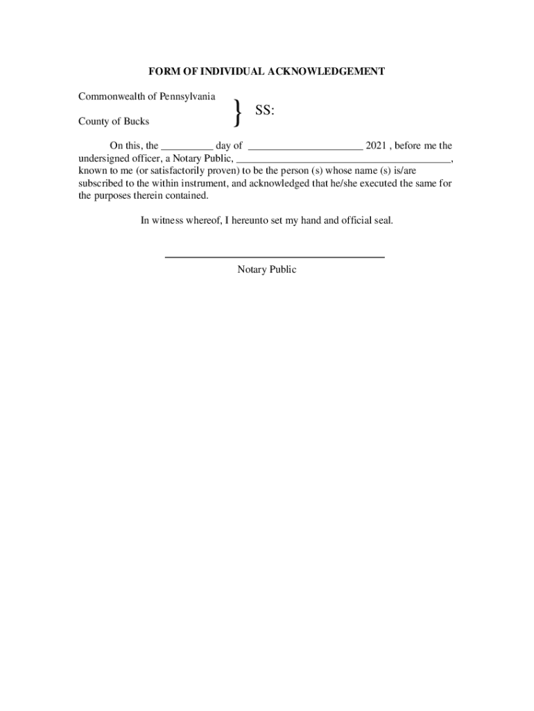 Fillable Online FORM OF INDIVIDUAL ACKNOWLEDGEMENT Fax Email Print ...