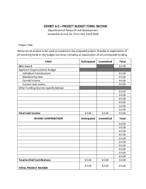 Fillable Online Exhibit A-2 Project Budget Form: Income (Fillable PDF ...