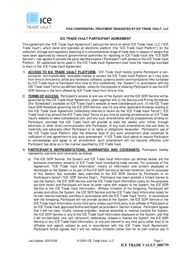 Fillable Online Exhibit U.2: ICE Trade VaultParticipant Agreement Fax ...