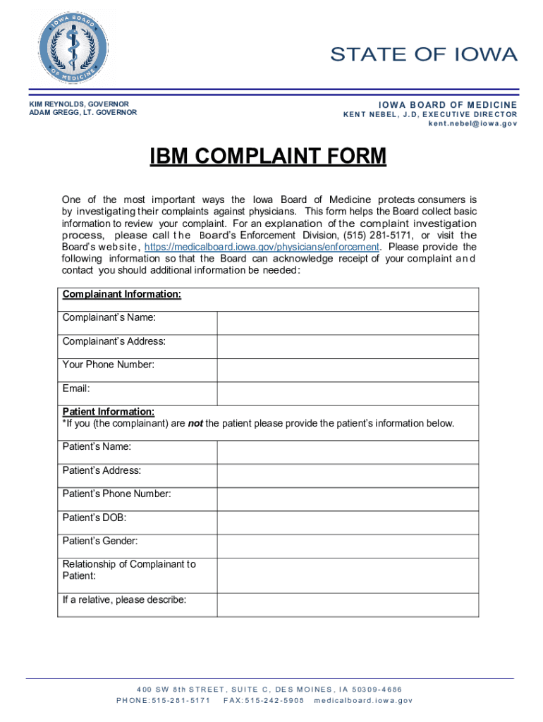 Fillable Online medicalboard iowa IBM COMPLAINT FORM Fax Email Print ...